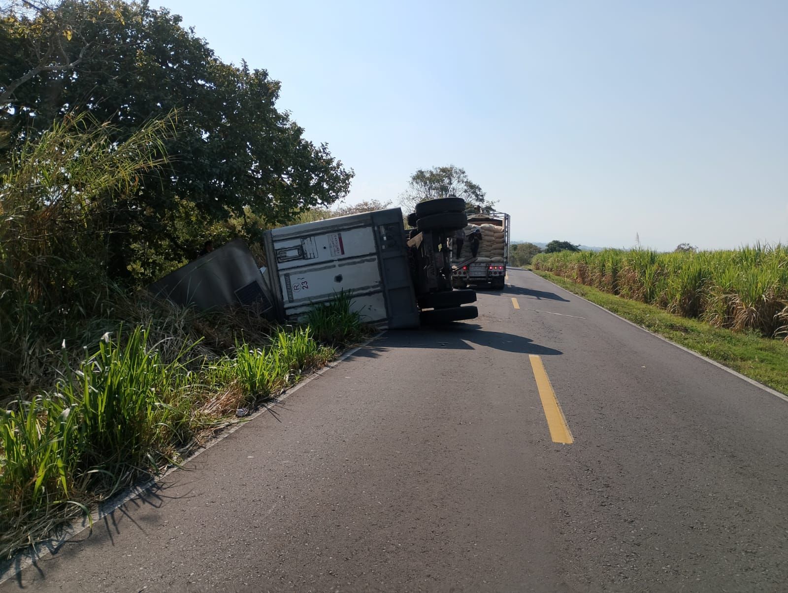 Vuelca tractocamión cargado con maíz en la carretera Totutla–Puente ...